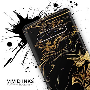 DesignSkinz Black & Gold Marble Swirl V12 Protective Vinyl Decal Wrap Skin Cover Compatible with The Samsung Galaxy S20 (Screen Trim & Back Glass Skin)