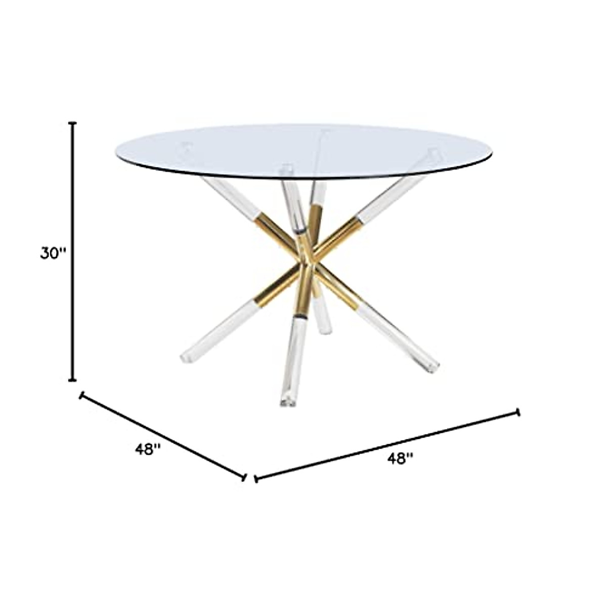 Meridian Furniture Mercury Collection Modern | Contemporary Tempered Glass Top Dining Table with Acrylic and Gold Durable Metal Base, Round