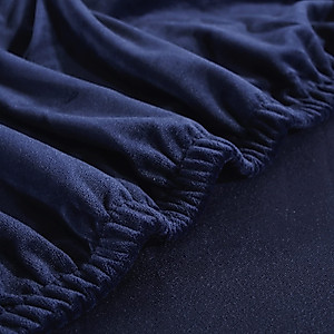 TOPCHANCES Thick Velvet Sofa Cover,Stretch Sofa Covers Slipcovers with Non Slip Elastic Straps Furniture Protector Cover, Couch Slipcover for Living Room Dogs Cat Pet (Navy Blue, 4 Seater)