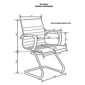 Techni Mobili Modern Office Chair, Technical Visitor Chair with Fixed Padded Armrest, Black