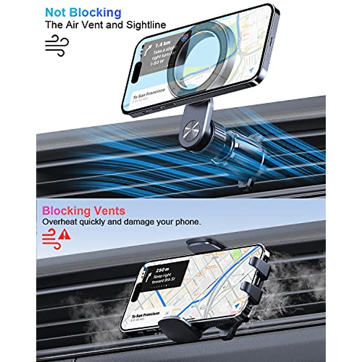 OQTIQ for MagSafe Vent Phone Mount[Round Vent Solution] Magnetic Phone Holder for All Car Benz Mini Accessories Cell Phone Holder Mount for iPhone 14 13 12 Pro Max Mini Plus MagSafe Case