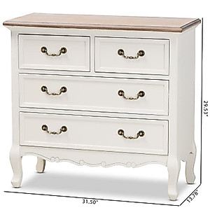 BOWERY HILL Antique French Country Cottage 4-Drawer Wood Accent Dresser in White and Oak