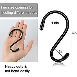 12 Pack 4 Inch S Hooks for Hanging Plants,Heavy Duty S Hooks,Vinyl Coated Non Slip Clothes S Hooks,Black S Hooks Pot Rack Closet Hooks for Hanging Plants, Clothes, Kitchen Utensil, Pots, Pans, Bags