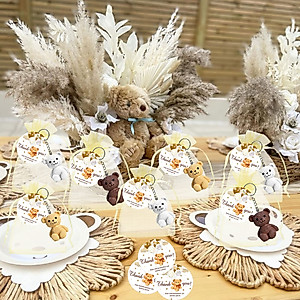 BUYWUMORE 18 Sets Bear Party Favors Mini Bear Keychains with Gold Organza Bags Thank You Tags for Baby Shower Bear Theme Party Return Favors Goodie Bag Decor Classroom Rewards Supplies（Mini Bear）