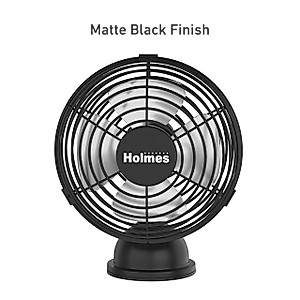HOLMES 4" Mini Heritage Desk Fan, USB-Powered, Single Speed, 4 Blades, Adjustable 100° Head Tilt, Metal Construction, Ideal for Home, Dorm Rooms, Bedrooms, Office or Travel, Vintage Matte Black