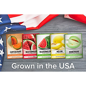 Melon Fruit Seeds For Planting Home Garden 5 Variety Packs - Hales Best Cantaloupe, Crimson Sweet Watermelon, Yellow Canary Melon, Green Flesh Honeydew Melon, Sugar Baby Watermelon by Gardeners Basics