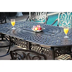 GrandPatioFurniture.com CBM Patio Elisabeth Collection Cast Aluminum 9 Piece Dining Set with 8 Swivel Rockers SH211-8S CBM1290