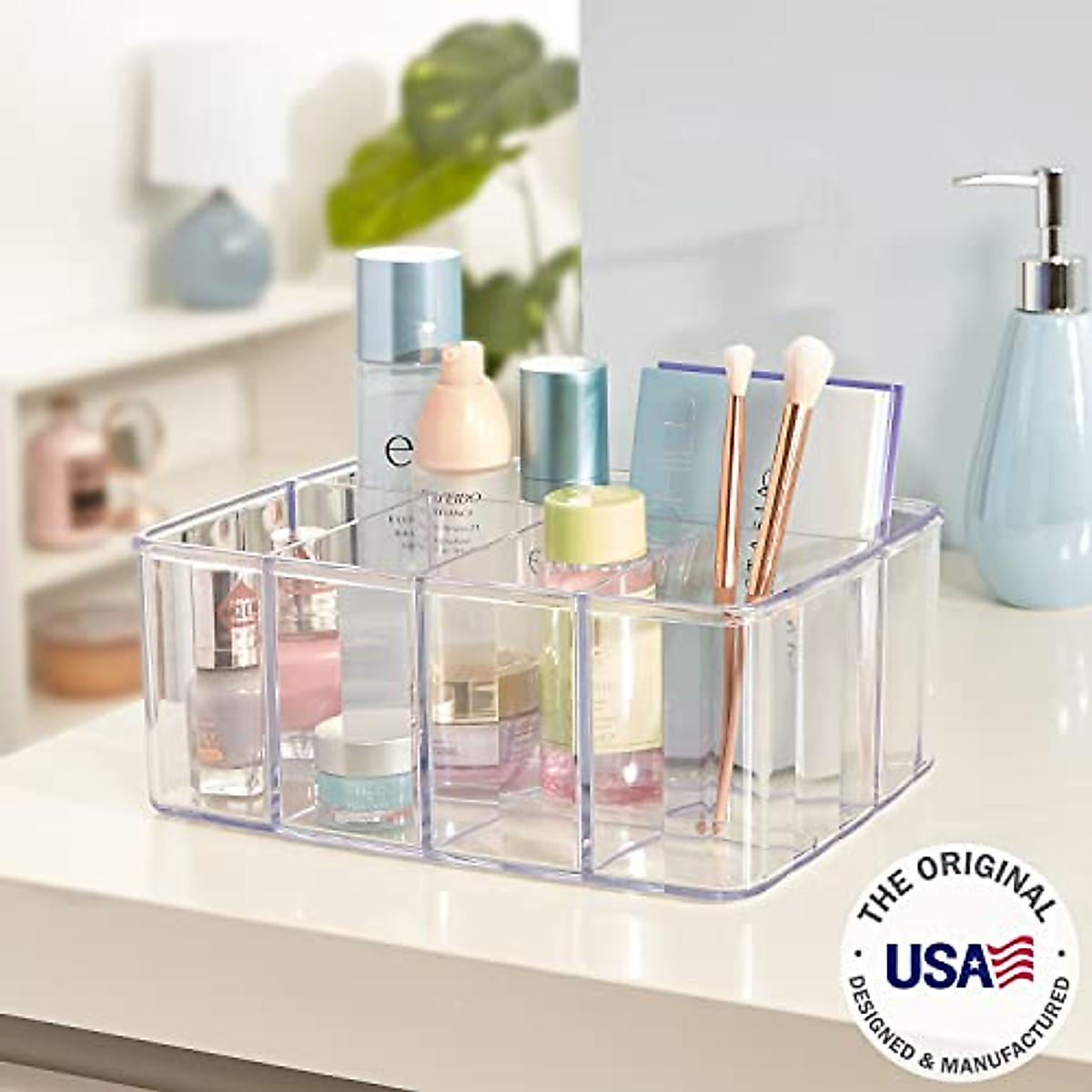 STORi 5-Compartment Clear Plastic Organizer | Rectangular Divided Makeup and Vanity Storage Bin and Office Desk Caddy | Scalloped Wall Design | Made in USA