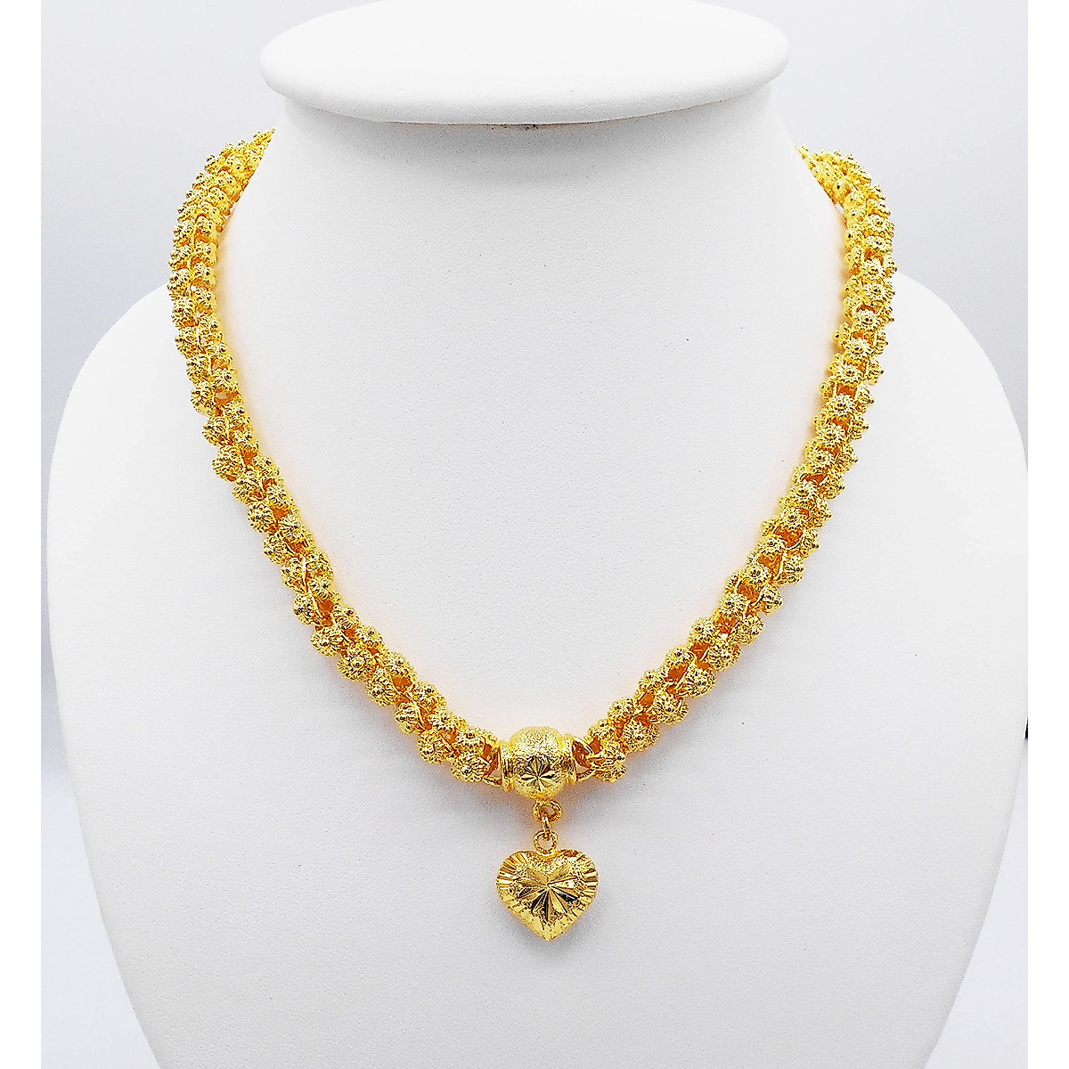 Heart Pikun Flower 22k 23k 24k Thai Baht Yellow Gold GP Necklace Pendant Jewelry Women