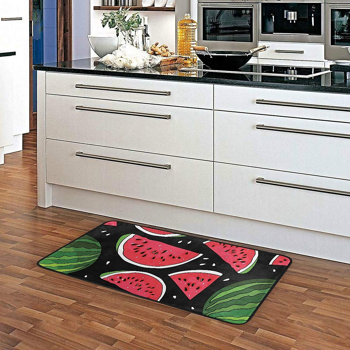 Kitchen Rug Mats 39 X 20 Inch Watermelon Black Soft Doormat Bath Rugs Runner Non-Slip for Home Decor