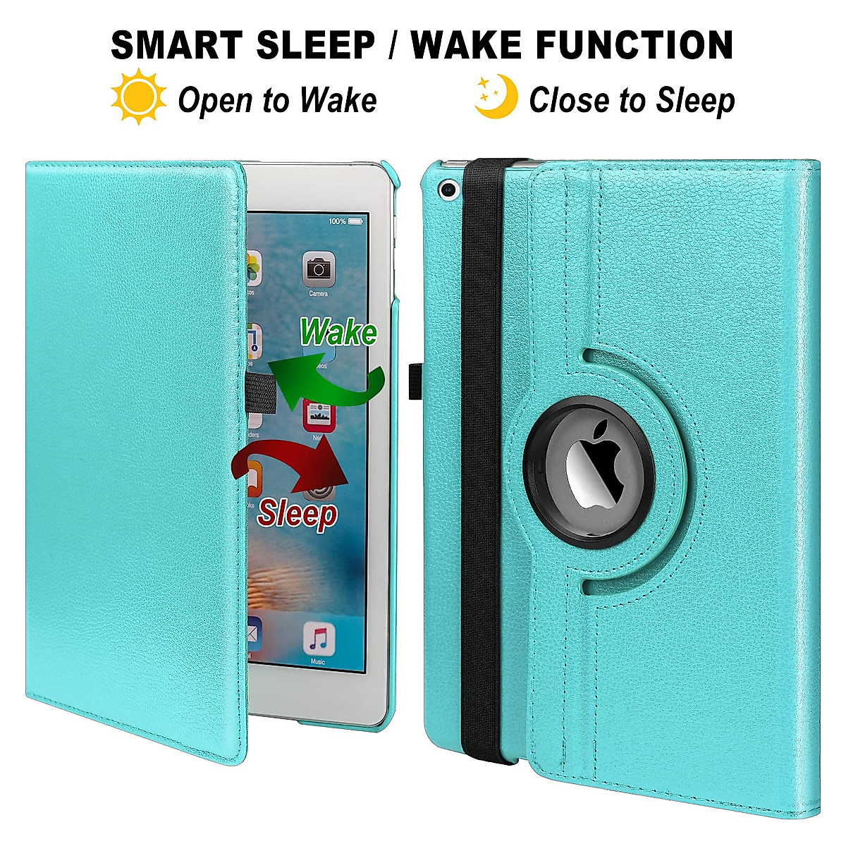 10.2 Inch iPad Case Fit iPad 9th Generation 2021/ iPad 8th Generation 2020/ iPad 7th Generation 2019-360 Degree Rotating 10.2 iPad Case Cover for iPad 10.2 with Sleep Wake (Sky Blue)