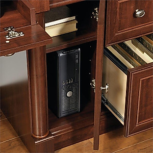 BOWERY HILL Home Office Computer Desk with Hutch, CPU Storage, Letter Size File Hanging Drawer in Cherry