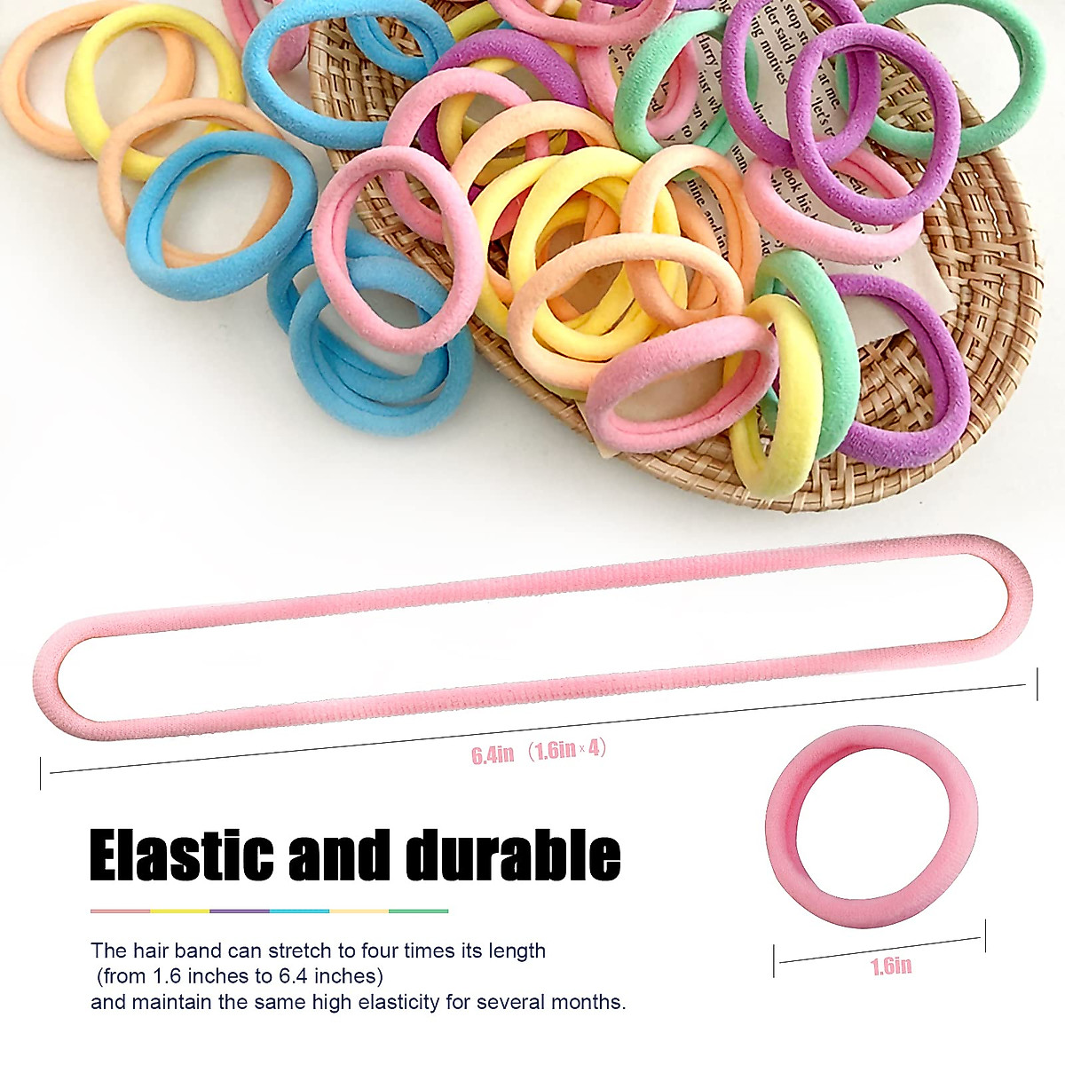 48PCS Seamless Hair Ties Macaron Rainbow Colorful High Elastic Ponytail Holders Hair Bands for Women Girls Teens Children Thick Hair Thin Hair Braided Accessories No Damage Stretchy Gift for Her