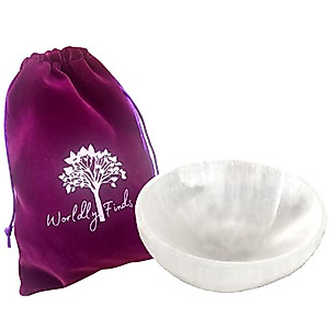 Worldly Finds Selenite Crystal Smudge Bowl, Polished Thickly Hand-Carved, Moroccan Crystal Holder to Charge, Cleanse Crystals, Charging, Smudging Bowl, Spiritual Gifts, Wicca Supplies (4" Large)