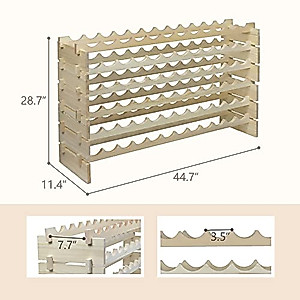 ZENY 72 Bottles Stackable Modular Wine Rack, Freestanding Wine Bottle Holder 6-Tier Wine Holder Display Shelves for Kitchen, Cellar or Basement, Thick Wood Wobble-Free