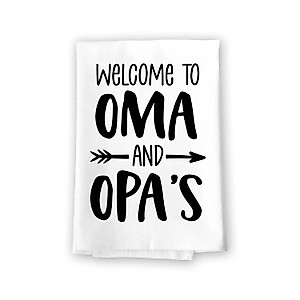 Honey Dew Gifts, Welcome to Oma and Opa's, Flour Sack Dish Towels, 27 Inch by 27 Inch, 100% Cotton, Multi-Purpose Towels, Gigi Gifts, Grandma Towel, Nana Gifts, Opa Gifts, Oma Gifts