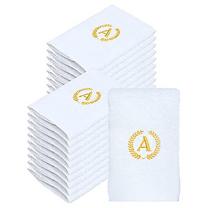 Set of 50 Monogrammed Towels Bathroom Letter a Gold Embroidered Hand Towel Decorative Monogrammed Towels Cotton Monogram Guest Napkins for Kitchen Gifts Wedding Birthday Party, 18.11 x 9.84 Inch