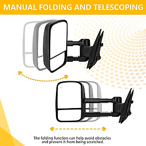 Perfit Zone Towing Mirrors Compatible with 2007-2014 Chevy Silverado for GMC Sierra 1500 2500 3500 HD Yukon Tahoe Black Power Heated Convex Lens Manual Folding Pair Set Driver Passenger LH RH