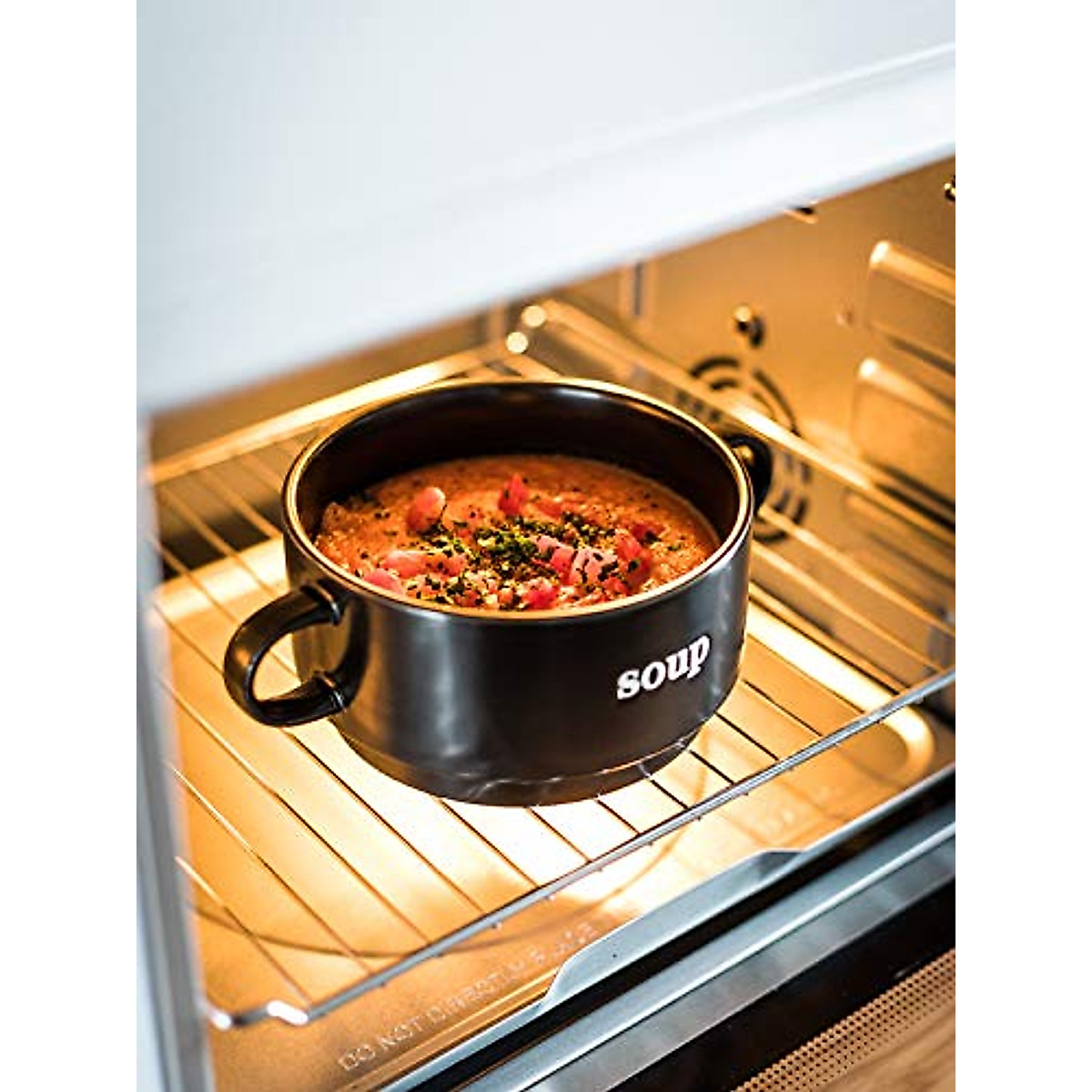 LAUCHUH 27 Ounces Soup Bowls with Handles, French Onion Soup Bowls, Oven Safe Soup Bowls Serving Bowls for Entertaining, Party Stackable, Black