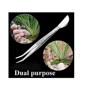 Cynamed Bonsai Gardening Tweezer with Blade Spatula 8-1/4in (210mm) Stainless Steel for Micro Landscape, Diamond Painting, Electronic Components (Stainless Steel, Straight Blade)