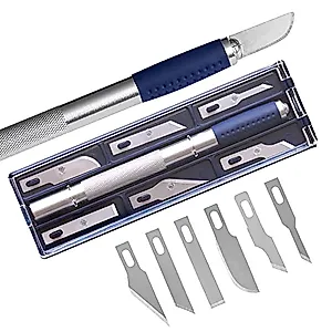 WA Portman 7 Piece Precision Hobby Knife Set - 6 Carbon Steel Art Knife Blades - Precision Knife Set - 7 Piece Craft Knife Kit - Hobby Knives - Exacto Knife Set Compatible - Art Knife Set