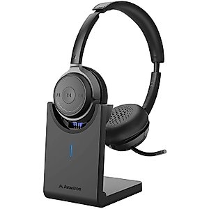 Avantree Alto Clair aptX HD Bluetooth 5.0 Headset with Microphone, Mute Function, Clear Talking, Hi-Fi Music, Low Latency, Wireless Headphones with Charging Base for Computer, PC, Laptop, Skype, TV
