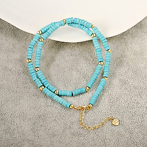 POTESSA Turquoise Beaded Choker Necklace for Women Tiny Boho Hawaiian Seed Bead Beach Necklace Jewelry