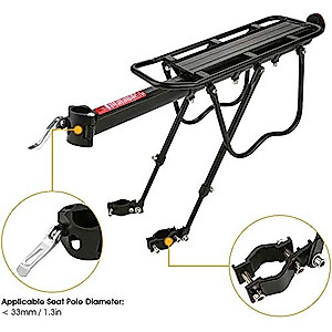 Bike Rear Rack, Aluminum Alloy Bike Rear Seat Luggage Shelf Rack Carrier Racks Quick Release Adjustable Cargo Carrier, 25kg Maximum Bearing