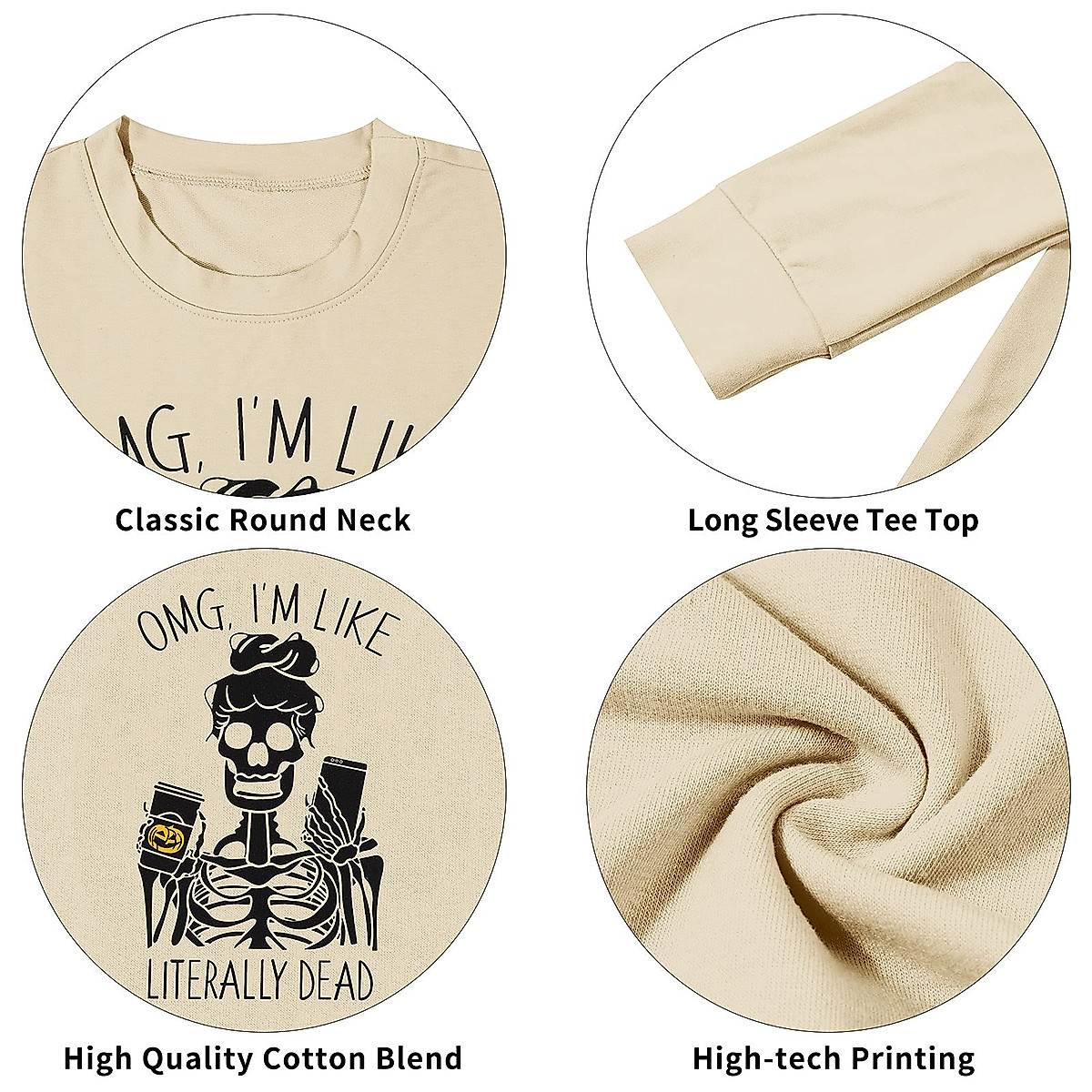 MOUSYA Halloween Skeleton Sweatshirt Women Skull Shirt Funny Coffee Skeleton Hoodie Fall Long Sleeve Pullover Tops