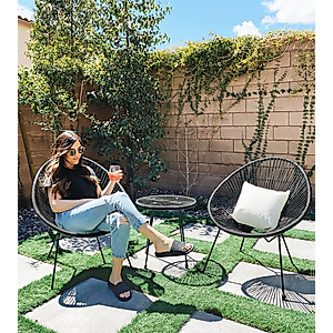 SONGMICS 3-Piece Seating Acapulco, Modern Patio Furniture, Glass Top Table and 2 Chairs Indoor and Outdoor Conversation Bistro Set, Black