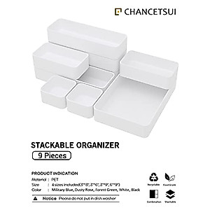 9 Pcs Stackable Drawer Organizer Trays Set, Multifunctional Stackable Storage Trays for Vanity, Bathroom, Kitchen, Desk Drawer Organizer Office. Plastic Drawer Organizers Available In 5 Colours, White