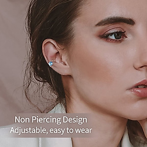 ChicSilver Celtic Knot Ear Cuff 925 Sterling Silver Conch Ear Cuff for Women Adjustable Blue Aquamarine Birthstone Non Piercing Helix Cartilage Ear Cuff earrings - March