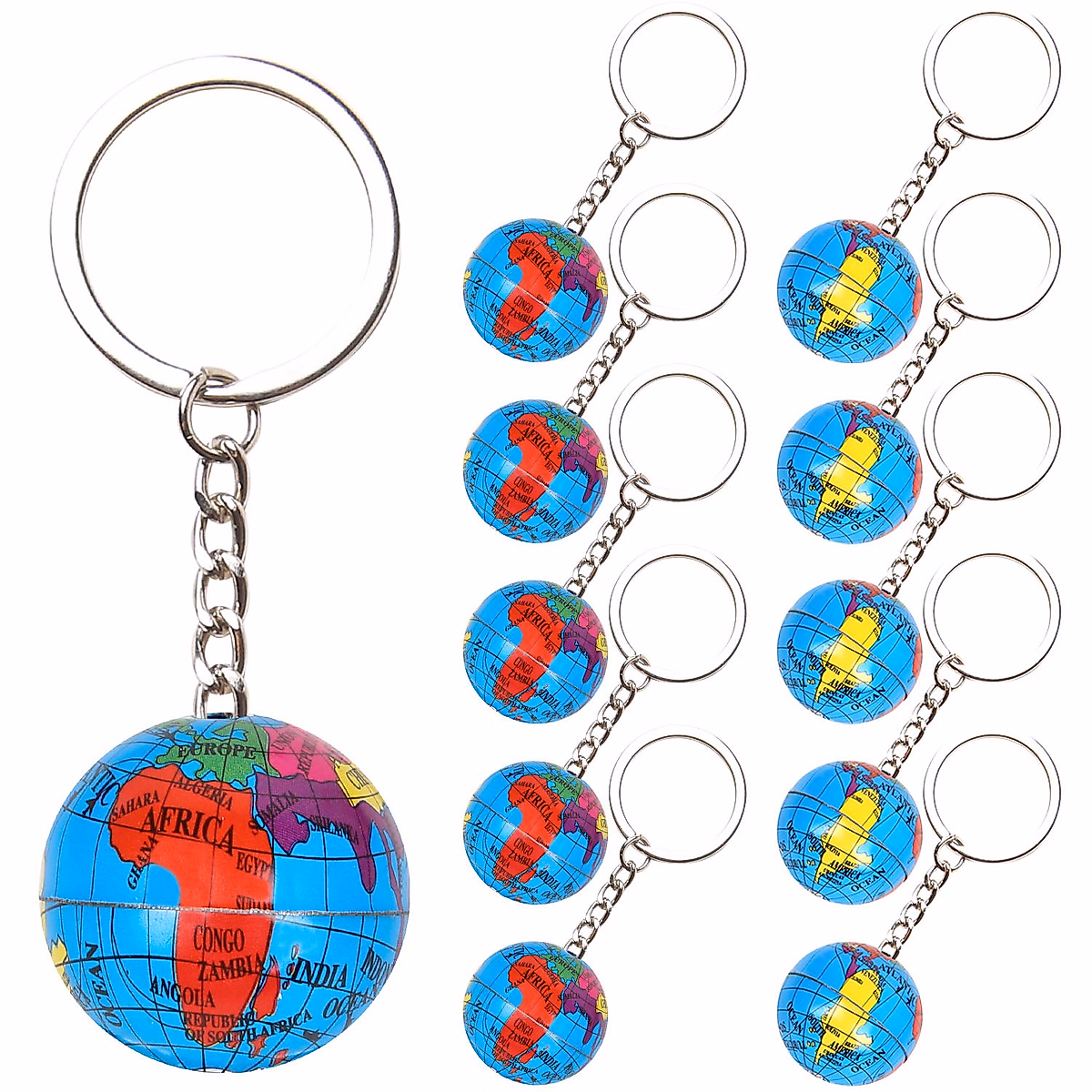 PROLOSO 48 Pcs Globe Keychains Bulk for Kids World Planet Earth Theme Keyrings Toy 1 Inch