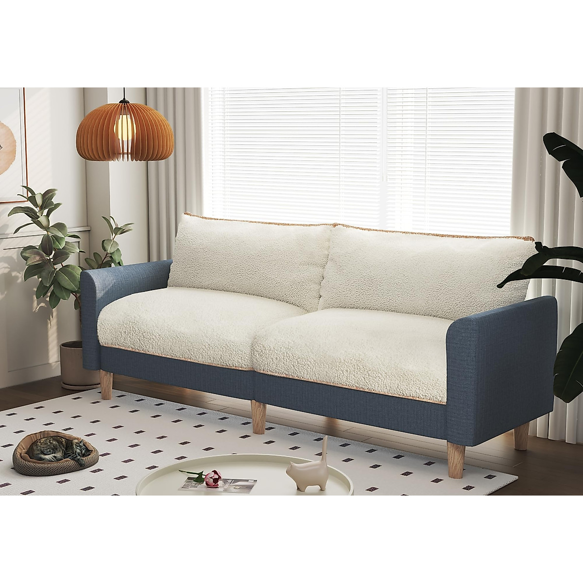 Woyomeub Couches for Living Room 82.5" Oversized 3 Seater Loveseat Sofa Teddy Fleece Fabric Sleeper Sofas