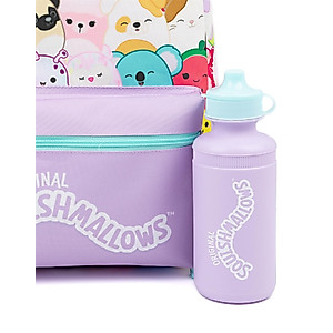 Squishmallows Girls 4 Piece Backpack Set | Kids Purple Rucksack Bundle with School Bag, Pencil Case, Lunch Bag & Water Bottle