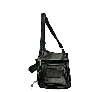 Conceal and Carry Black Leather Purse Compact Design but Highly Efficient includes Built-in Wallet and Locking Zipper for weapon security "The Lisa"