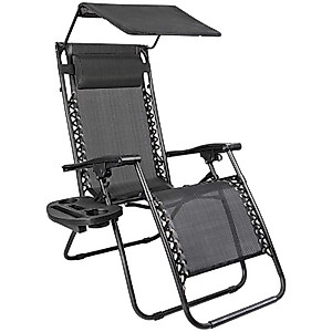 Devoko Patio Zero Gravity Chair Outdoor Recliner Lounge Chair with W/Folding Canopy Shade and Cup Holder (Black)