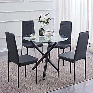 ROOIOME Round Tempered Glass Dining Table with Tripod Legs, Contemporary Round Glass Dining Table for Restaurant, Weather Resistant Round Kitchen Table Glass