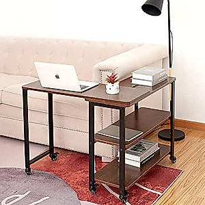 Coral Flower Accent 360° Free Rotating Sofa, Side Snack Table for Home Office, Dark Oak