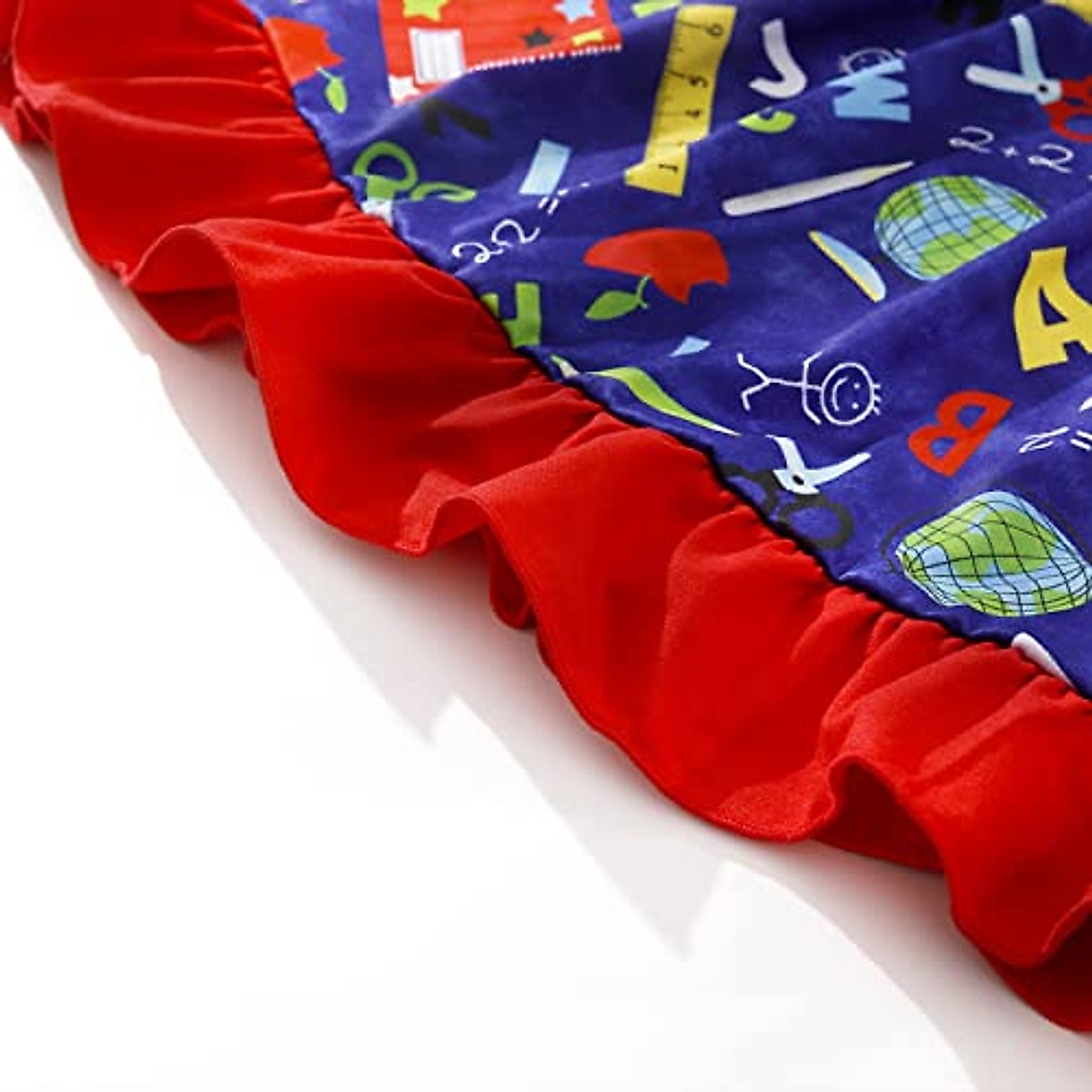 DALITA BOUTIQUE Toddler Girls Back to School Apple Pencil Red Blue Dress Causal Flutter Sleeve Ruffle Bottom 3-4T, Blue,red