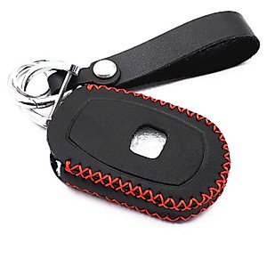 WFMJ Leather 4 5 Buttons Smart Remote Key Fob Case Cover Chain for 2022 2023 Honda Civic Hatchback Accord HR-V (Black,5 buttons)