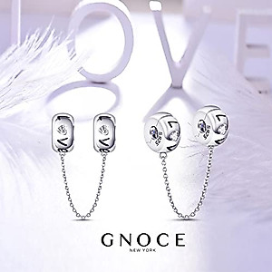 GNOCE "Love Safety Chain Charms 925 Sterling Silver Connection Chain Charms Engraved with Love Safety Chain Fit All Bracelet for Protect and Extend Your Bracelet