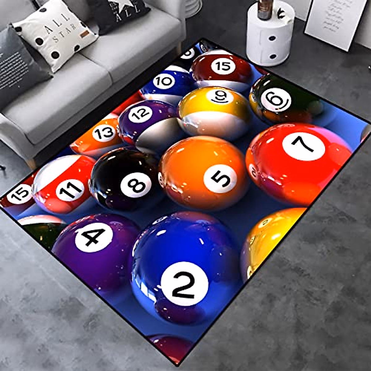 Billiards Area Rugs 3D Digital Print Billiards Sign Black Eight Ball Graphic Carpet for Sofa Mat Door Mat Kitchen Bedroom Family Play Game Non-Slip Mats Room Bedroom (Billiards-11, 100cmX160cmX1.2cm)