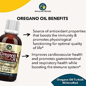 Amazing Herbs Pure Oregano Essential Oil - 100% Pure Oregano Oil, Steam Distilled, Alcohol Free, Gluten Free - 1 Fl Oz