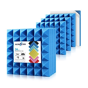 Acoustic Foam Panels with Self Adhesive 24pcs, 12"x12" x2" Soundproof Sound Insulation Absorbing Foam Panels, Studio Wedge Tiles Padding for Music Gameroom Bedroom, Acoustical Wall Panels