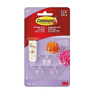 Command Party Ceiling, 3-Hooks (17803-ES), Clear, 3 Count