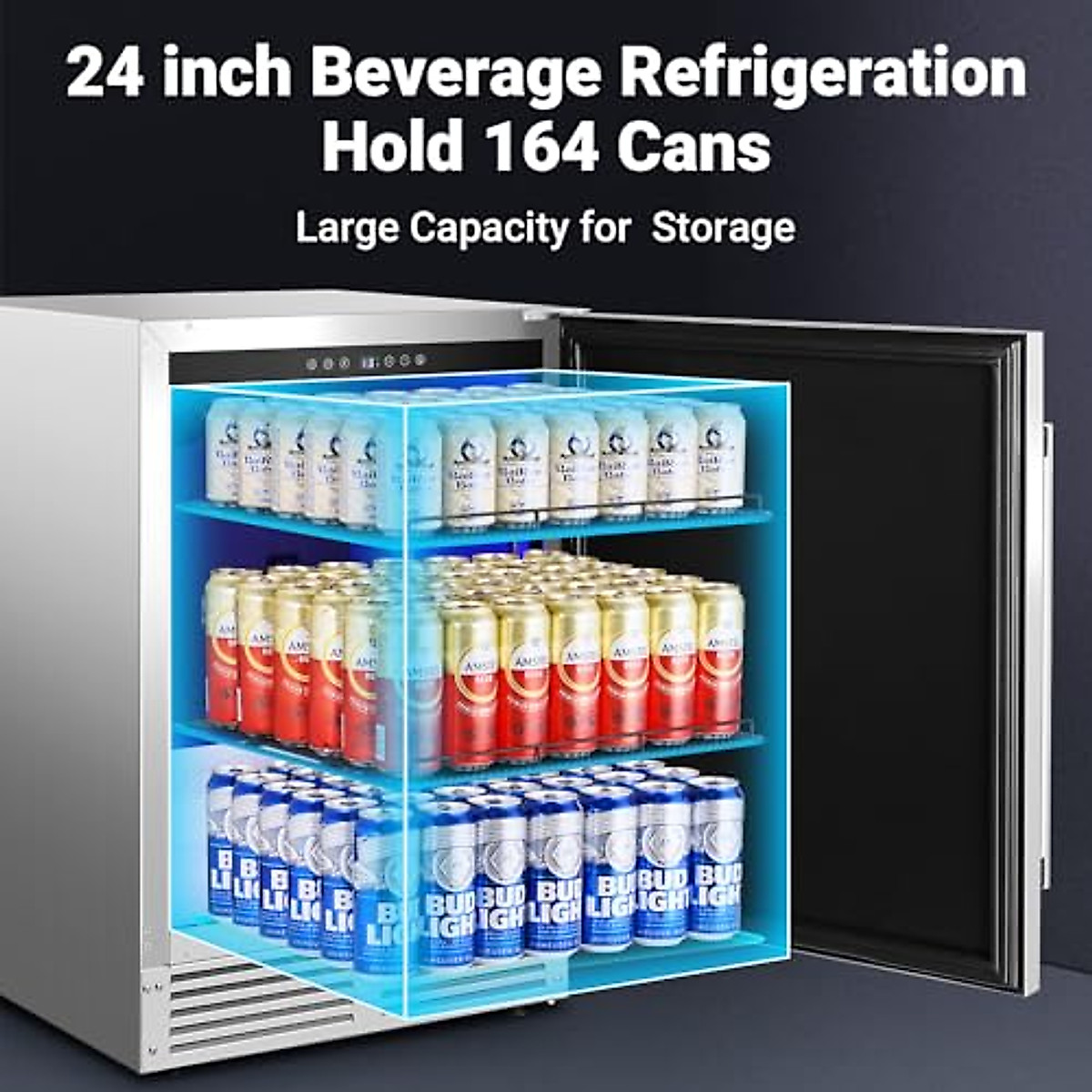 BODEGA 24 Inch Undercounter Outdoor Beverage Cooler Fridge with Stainless Steel Seamless Door，Hold 164 Cans w/Powerful Cooling Compressor for Patio Kitchen,Outdoor