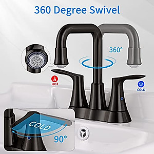 VXV Bathroom LED Faucet 360 Degree Swivel Spout 2-Handle Lavatory Faucet with Pop Up Drain and Replaceable LED Aerator 4 Inch Centerset Lavatory Vanity Faucets 2 Hole Matte Black