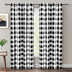 DriftAway Buffalo Plaid Check Curtains Blackout Room Darkening Thermal Insulated Black and White Buffalo Checkered Window Drapes for Farmhouse Bedroom Living Room Grommet Curtain 2 Panels 84 Inch Long