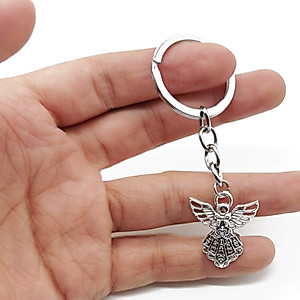 YOOHUA 50PCS 3.14inch Angel Keychain Angel Pendant Keychain Key Ring Silver Tone Guardian Angel Charm Keychain Key Ring